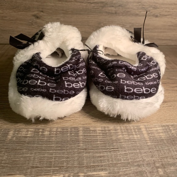 bebe | Shoes | Bebe Girls Black White Fuzzy Slippers | Poshmark